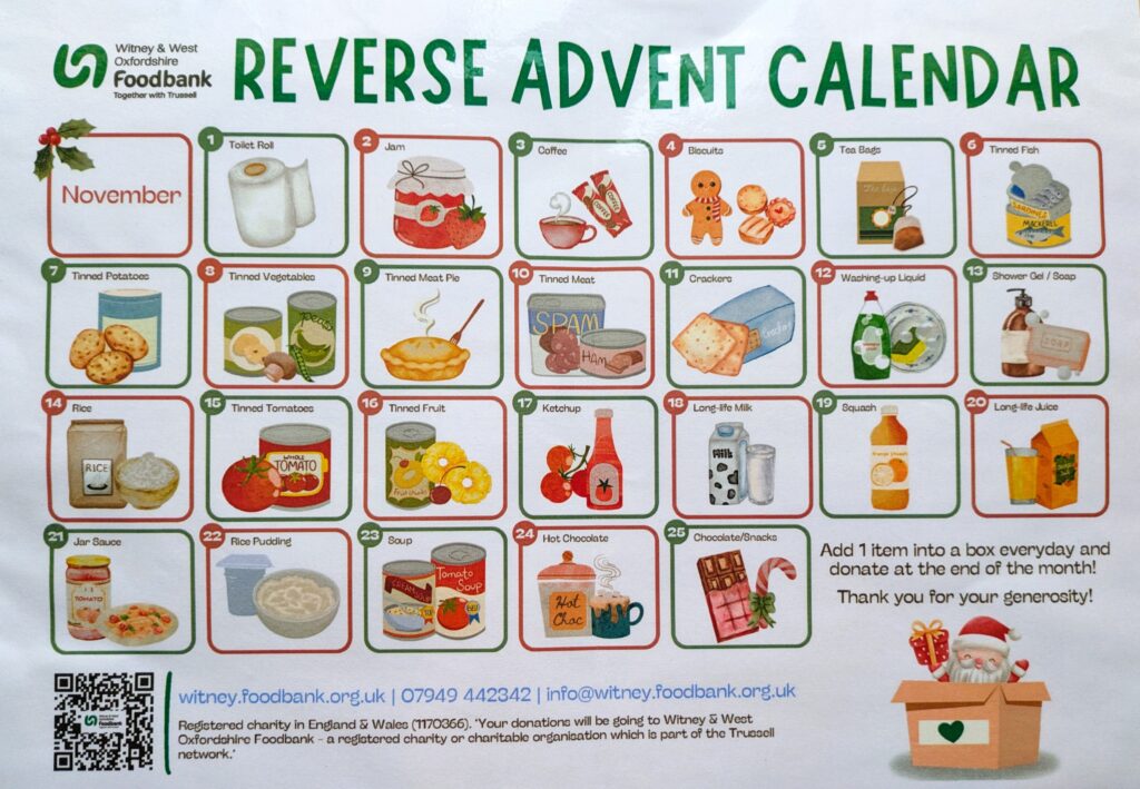 Reverse advent calendar launched | Witney Foodbank